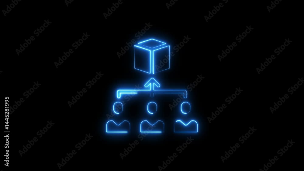 Glowing blue organizational chart animation on black background shows ...