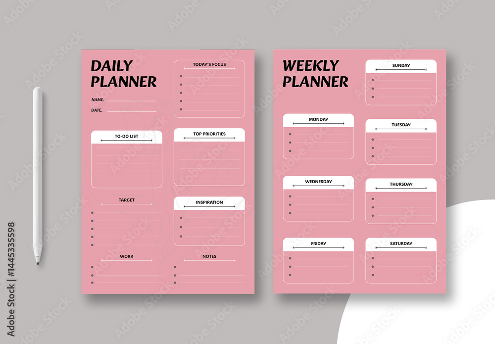 Daily And Weekly Planner Stock Template | Adobe Stock