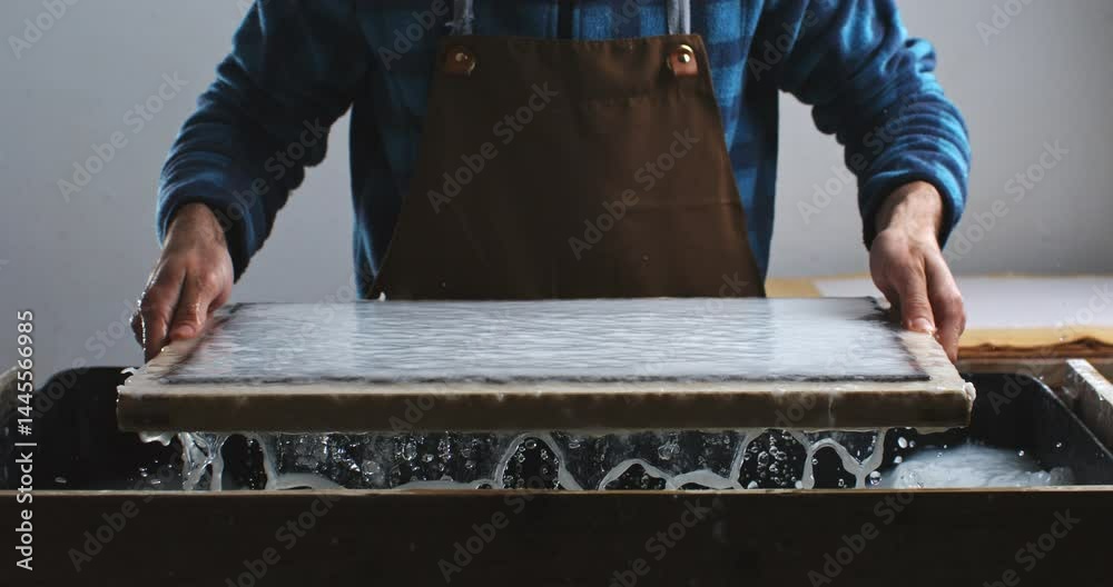 Super Slow Motion of Lifting the Mould and Deckle After Paper Pulp ...
