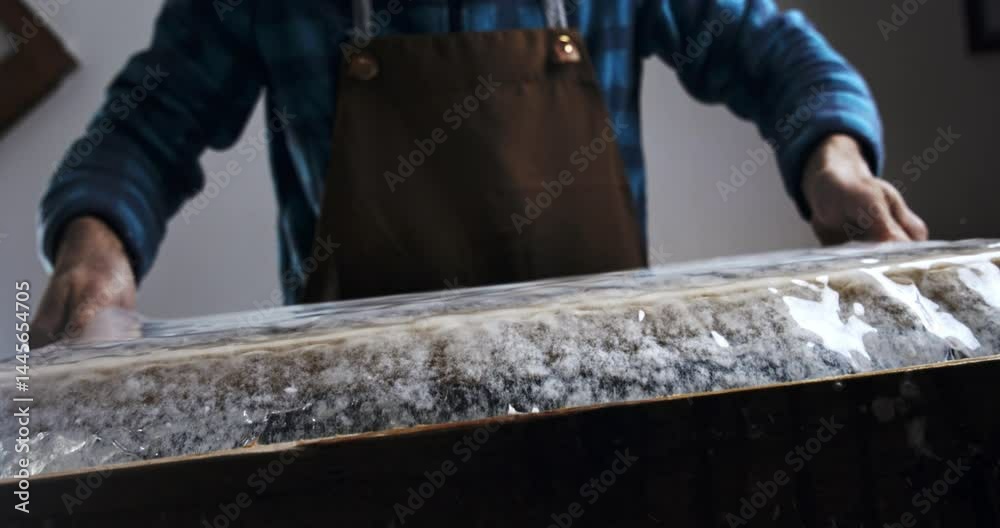 Super Slow Motion of Lifting the Mould and Deckle After Paper Pulp ...