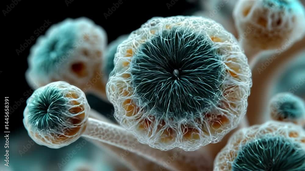 Vidéo Stock Microscopic fungi spores in 3D detail, featuring ...