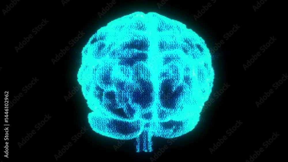 Teal ASCII Bitmap Brain Animation with Flashing Light Pulses and ...