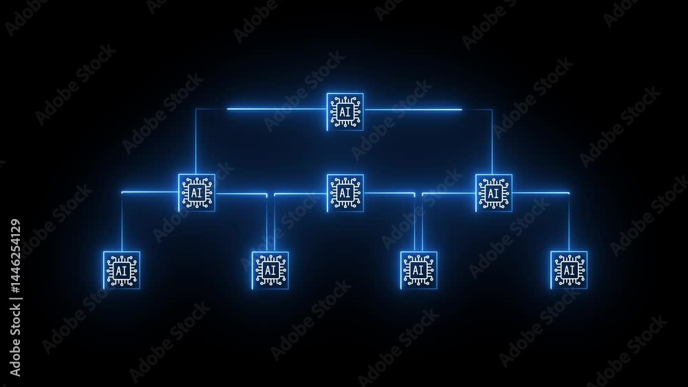 Ai computing neon animation. Cpu animated icon glow effect. Scaling verbal sign. Machine ...