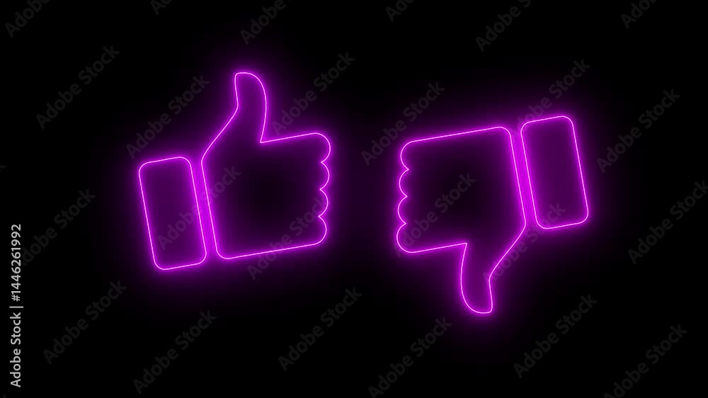 Neon Glowing Outline Like-dislike sign Animation. Social media feedback ...