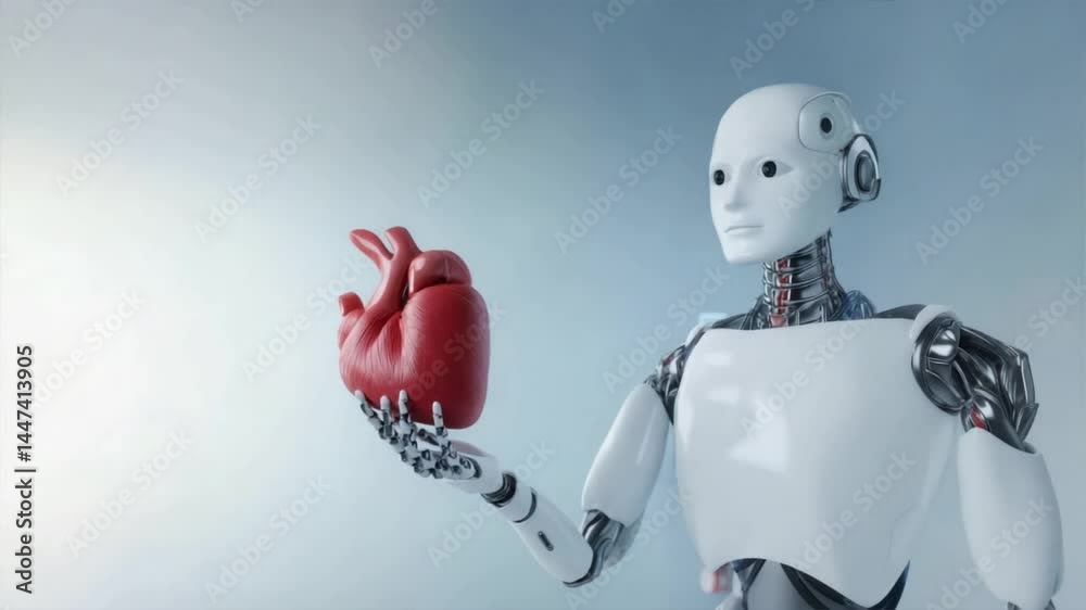 Ai robot holding anatomically correct human heart shows realistic ...