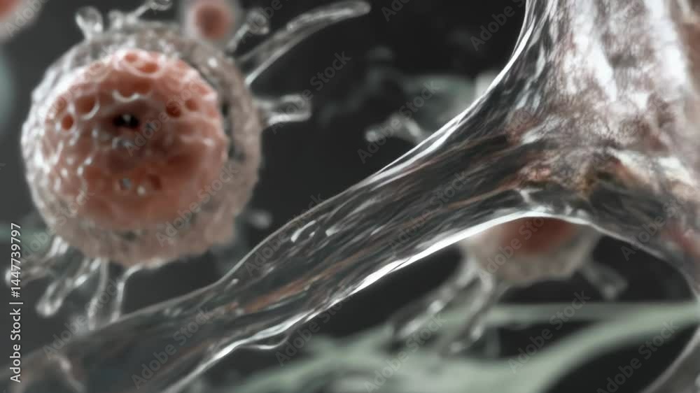 Microscopic view of cells interacting, cell structure and interaction ...