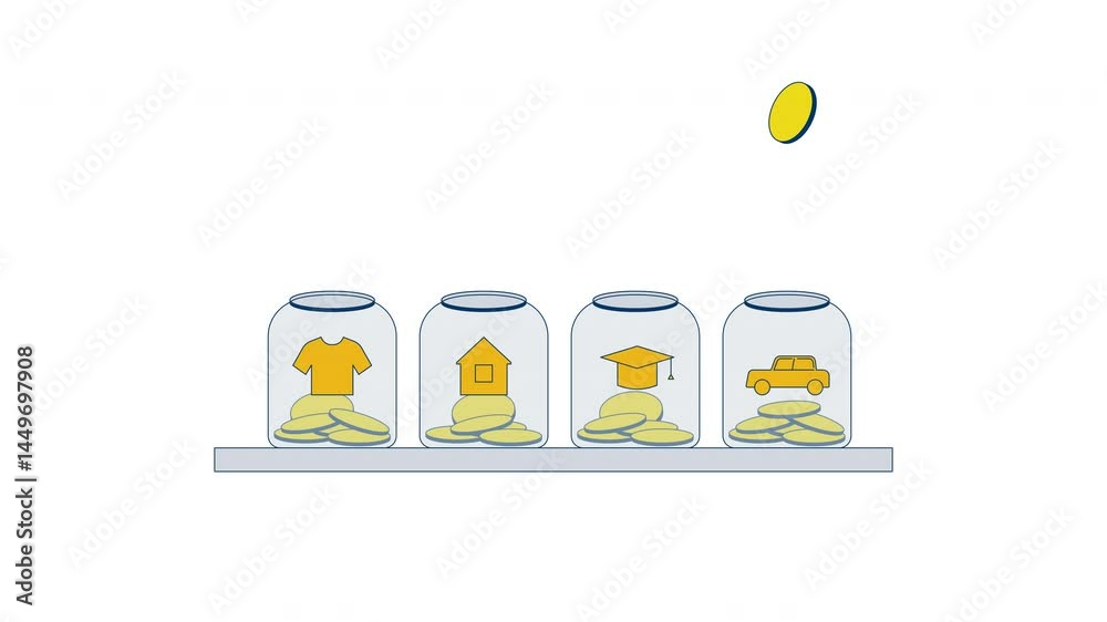 Organized savings for major life goals 2D animation. Personal budget ...