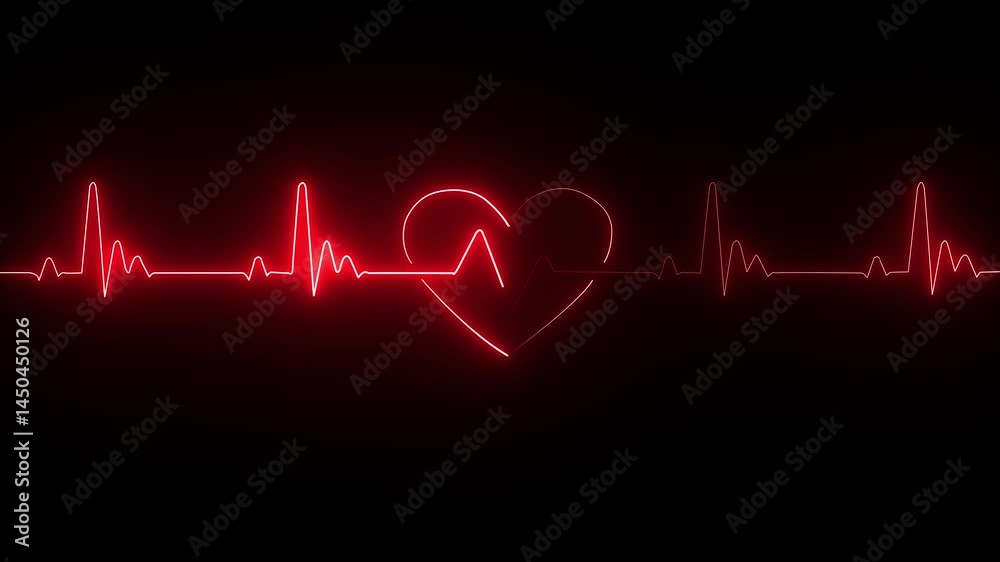 Endless ECG Animation with Red Heart Rate and Love Pulse. Red Heart ...