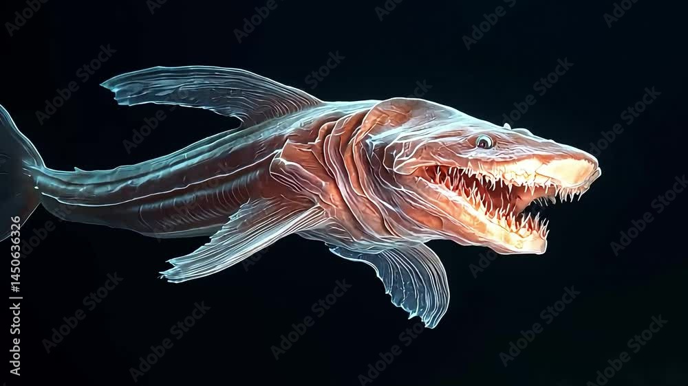 Transparent deep-sea fish swimming gracefully in dark water, showcasing ...