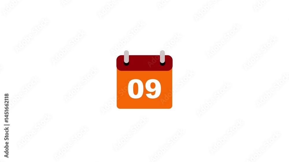 09 date calendar icon Animation with transparent background. Flat ...