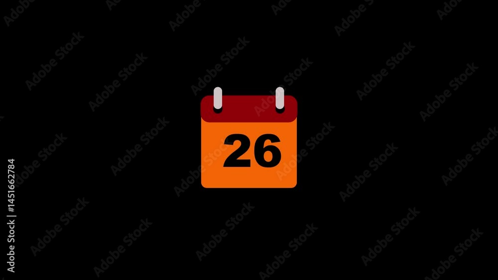 26 date calendar icon Animation with transparent background. Flat ...