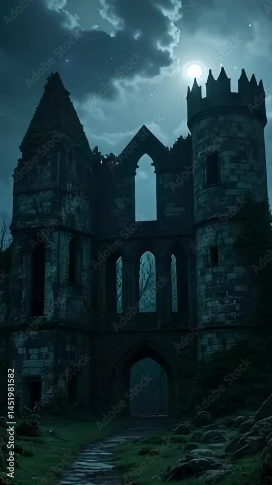 ancient ruined castle, cinematic horror video, gothic castle night ...