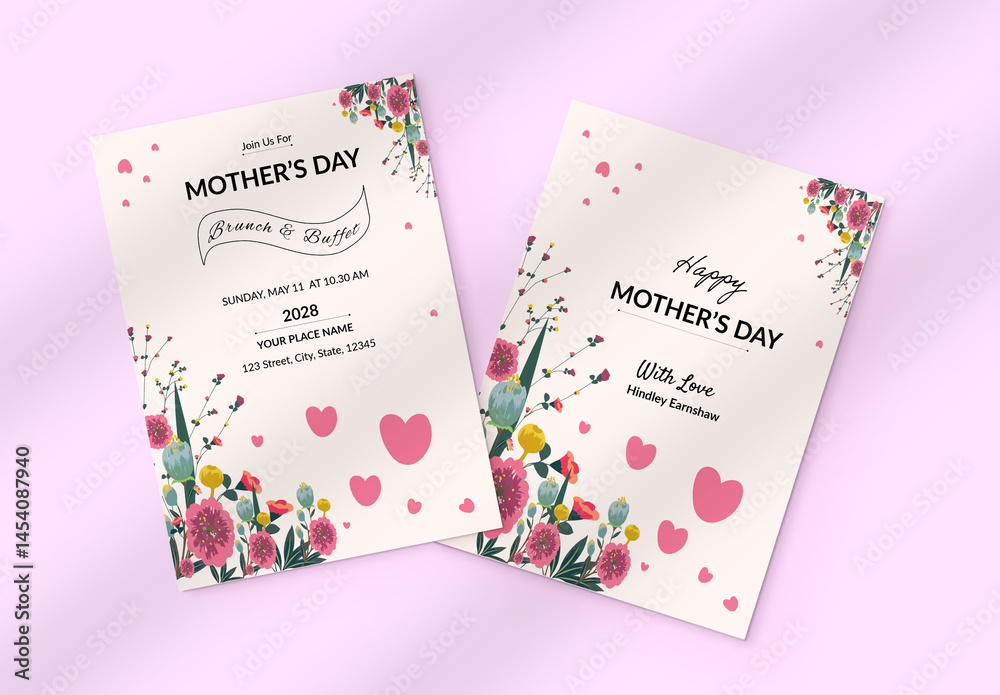 Mothers Day Invitation Card Layout Design Stock Template | Adobe Stock