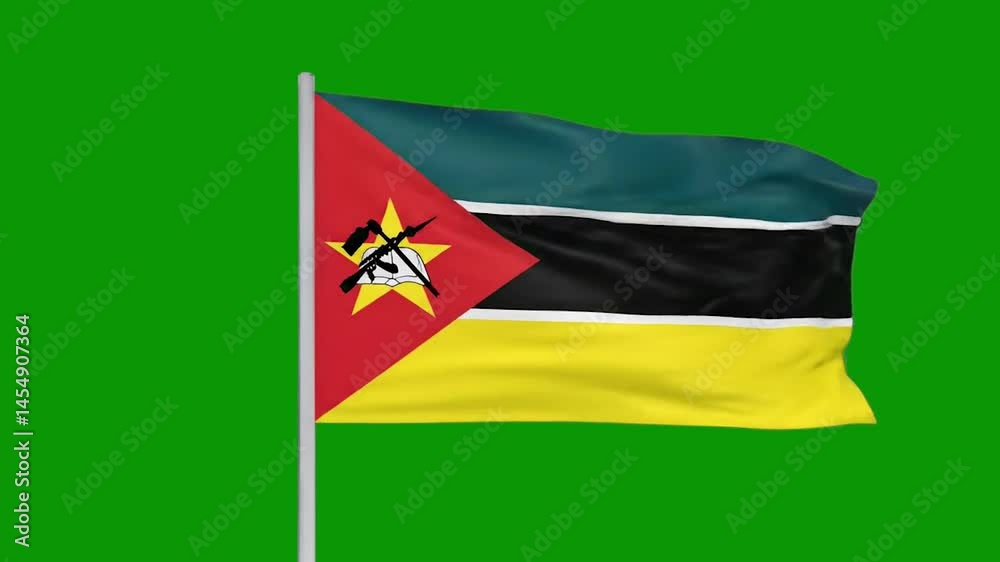 Mozambique flag waving in wind, HD green screen. Free Mozambique flag ...