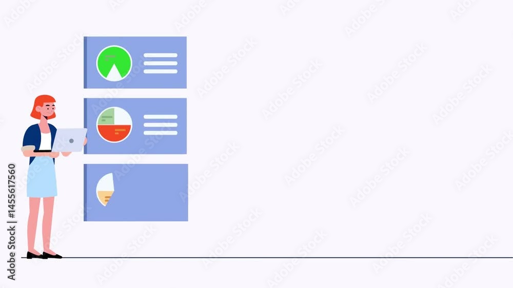 Animated woman presenting financial graphs and analytics – data ...