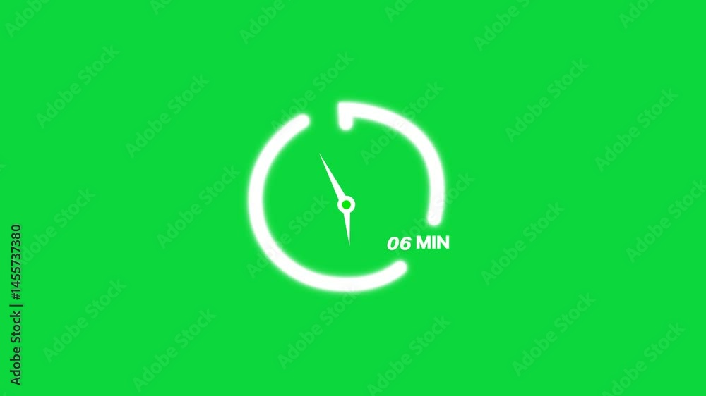 6 minutes timer clock animation on green screen transparent background ...