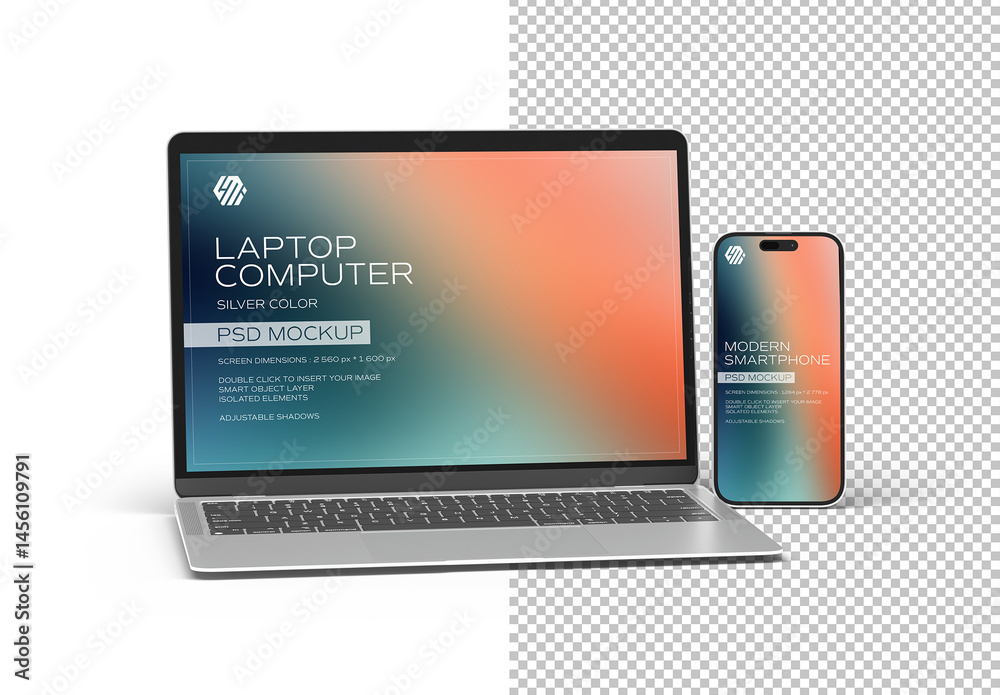 Mobile Phone and Laptop Mockup Isolated on White Stock Template | Adobe ...