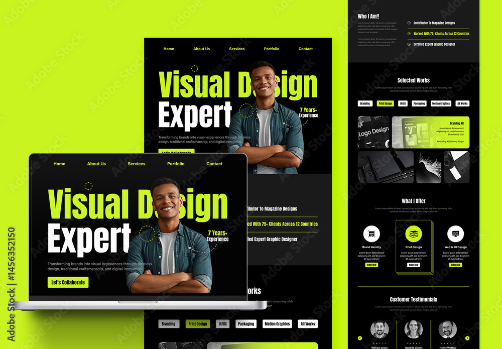 Graphic Designer Portfolio Website Landing Page Template Stock Template ...