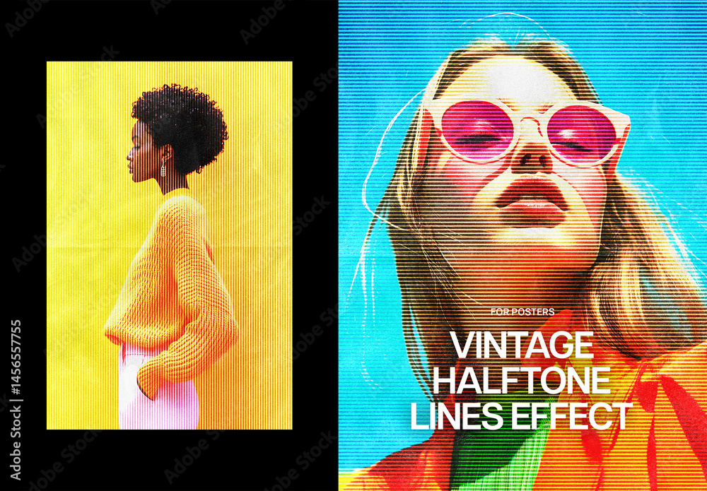 Vintage Halftone Lines Poster Effect Mockup Stock Template | Adobe Stock