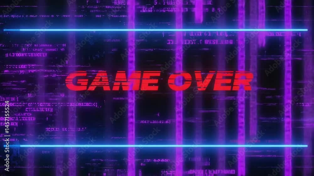Cyberpunk retro GAME OVER text in neon glitch style, intense RGB split ...