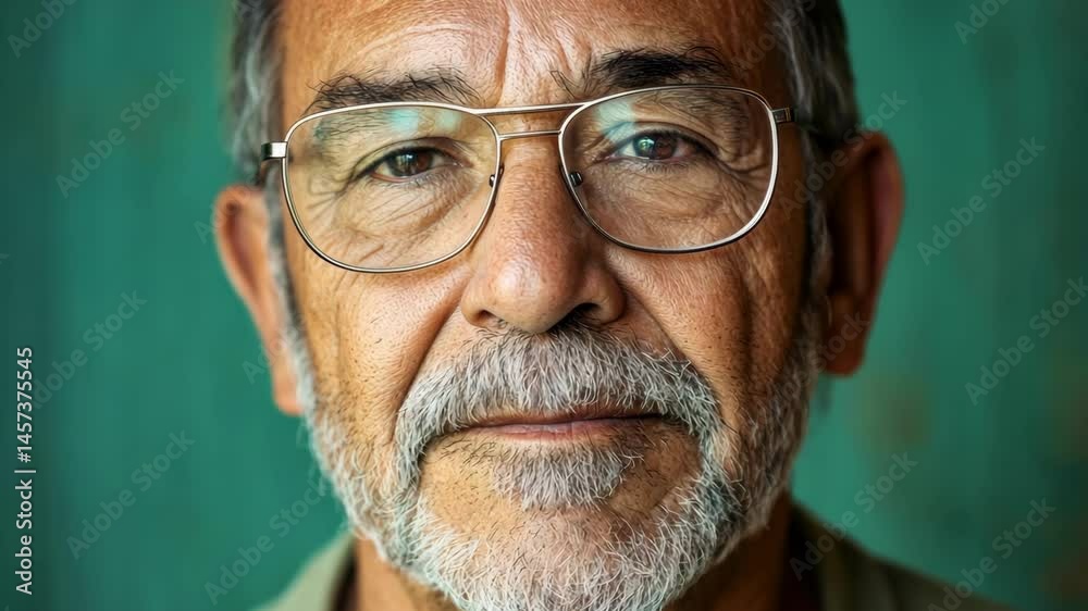 A man with glasses and a beard is looking at the camera. He has a ...