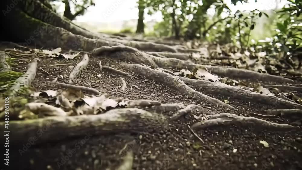 Ultra-Realistic 4K Close-Up of Tree Roots Sprawling Across Forest Floor ...