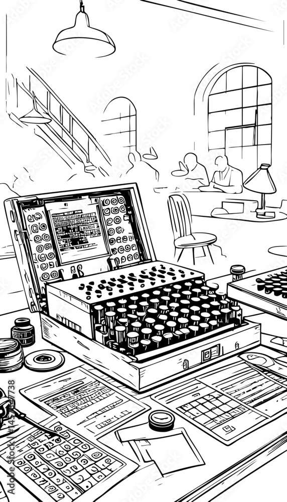 Poster WWII Codebreaking Room with Enigma Machine – Historical ...