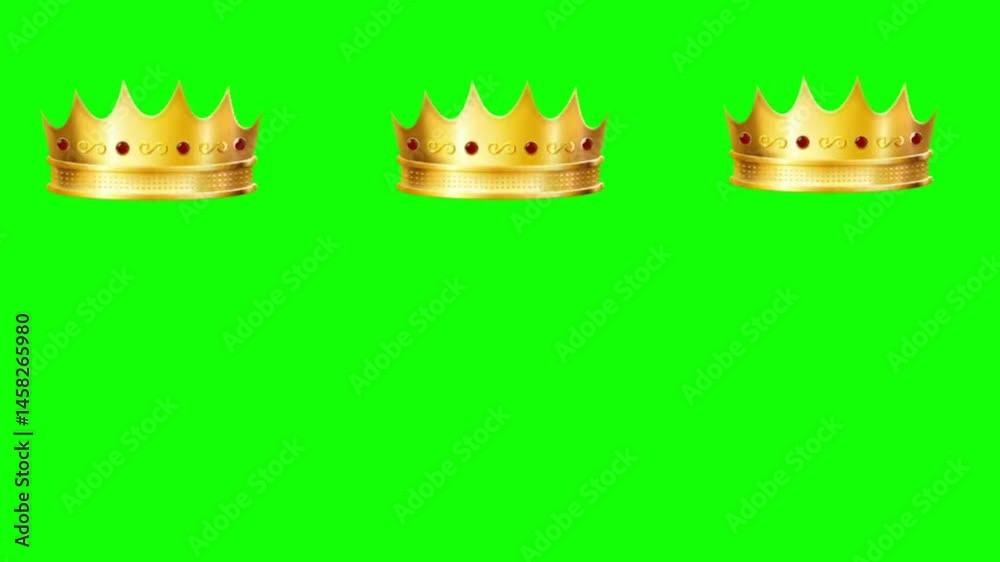 Golden King three Crowns on green screen background, green screen ...