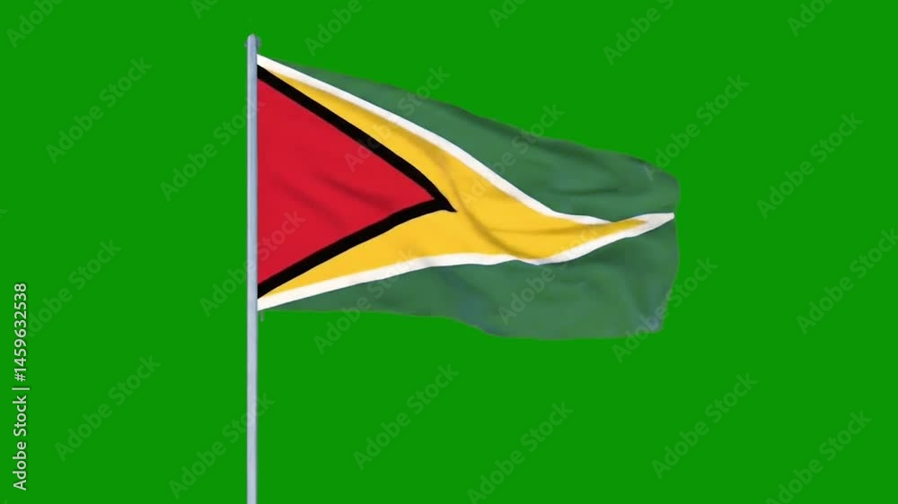 Guyana flag waving in wind on green screen. HD Guyanese flag animation with green background ...