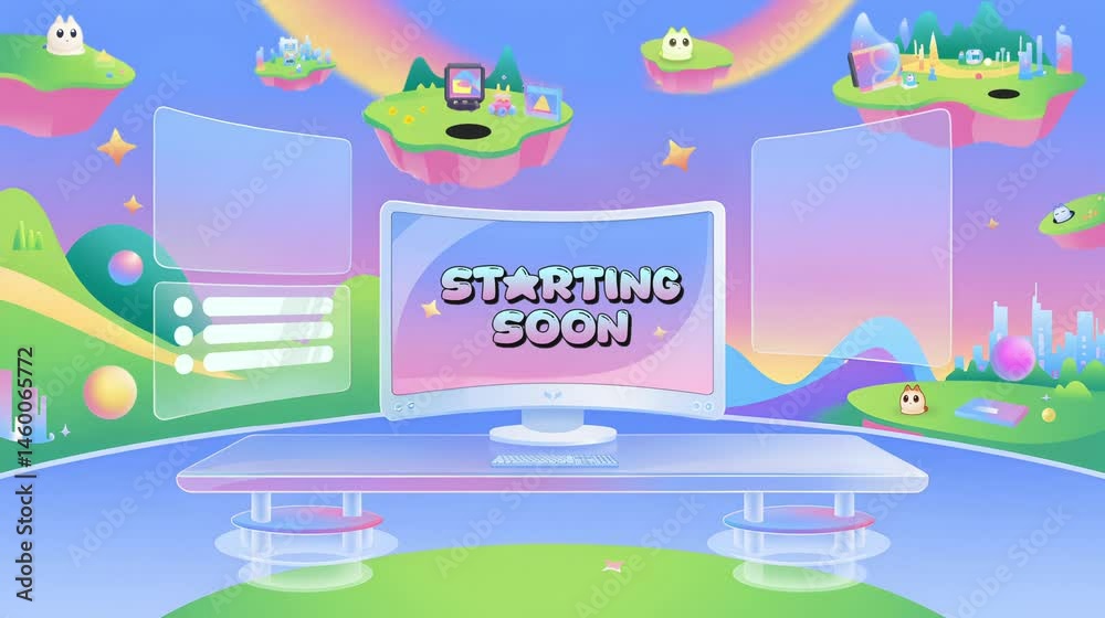 Colorful pastel streaming overlay background featuring a cute "Starting ...
