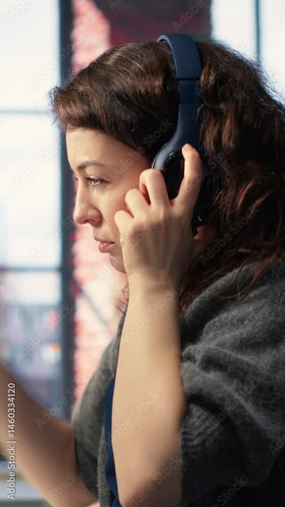 Vertical Video Female editor using AI program turning text prompt into ...