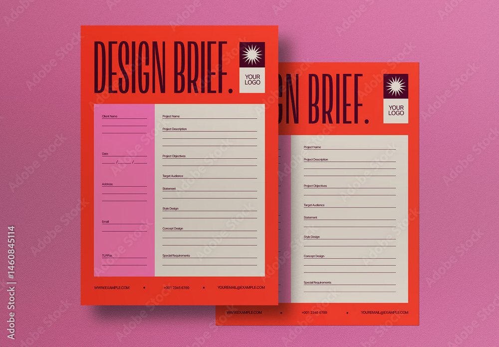Pink & Orange Utilitarian Design Brief A4 & US Letter Layout Stock ...