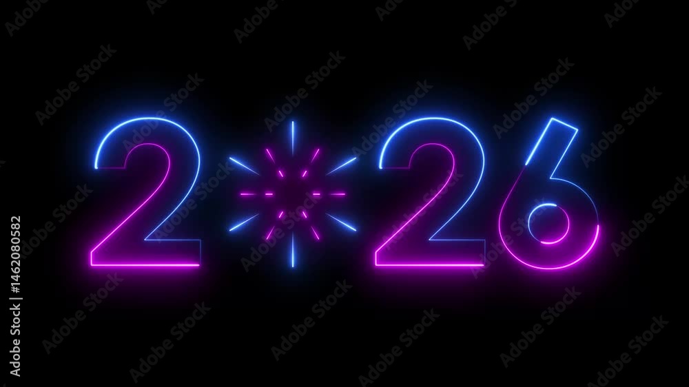 2026 happy new year 2026 neon animated happy new year 2026 4k looping ...