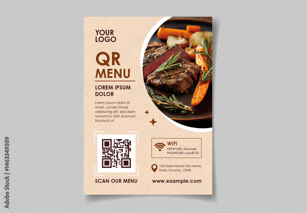 Beige and Brown Restaurant Steak Carrot QR Menu Template - AI Generated ...