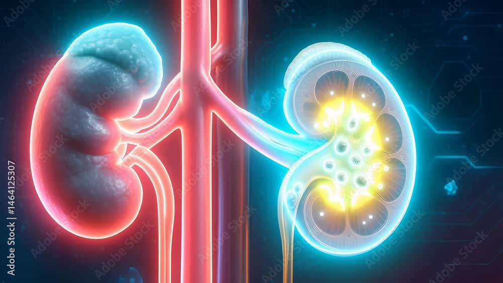Stockvideo Glowing Human Kidney Organs with Highlighted Section ...
