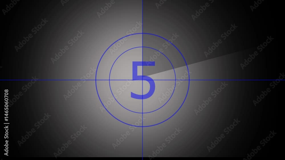 Countdown movie from 0 to 5 number. Old film movie timer count in grey retro style. Movie-style ...