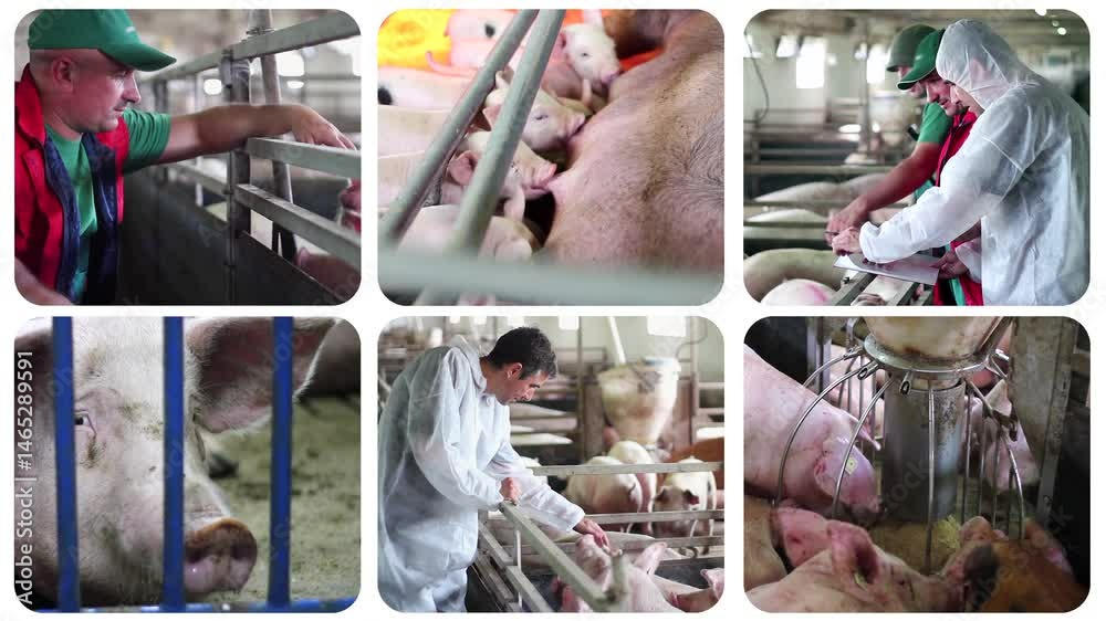 Pig Farming - Conceptual Split Screen Video. Veterinarian Doctor ...