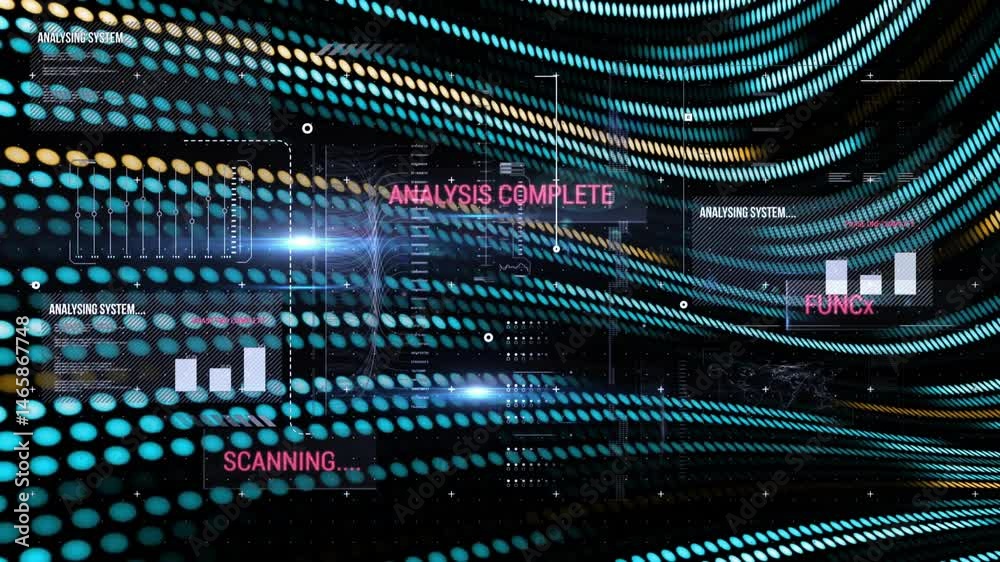 Curved dot grid being animated on screen, showing semi-transparent ...