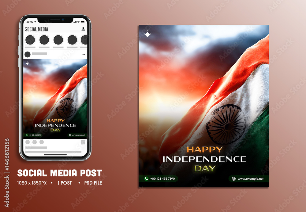 Happy Independence Day Social Media Post with Waving National Flag in ...