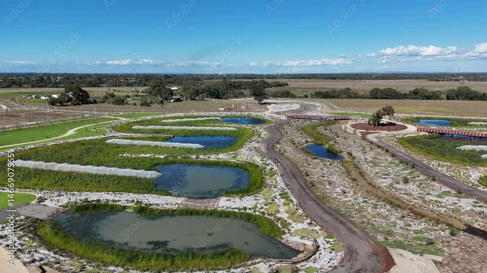 Aerial footage of a newly constructed wetland system in Melbourne’s ...