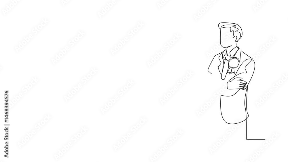 Self drawing animation of single one line drawing man in suit and tie ...