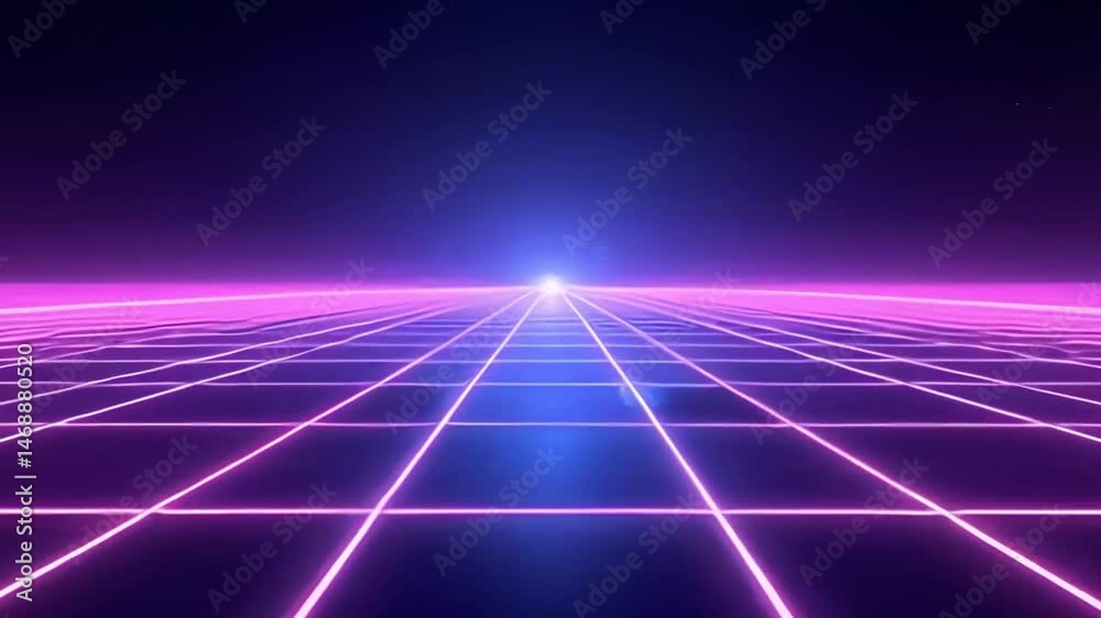 VHS style neon grid animation, synthwave 80s aesthetic background ...