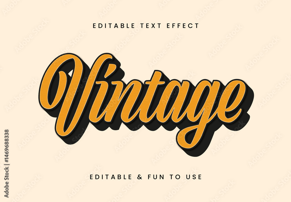 Yellow And Black Retro Font Vintage Script Text Effect Stock Template ...