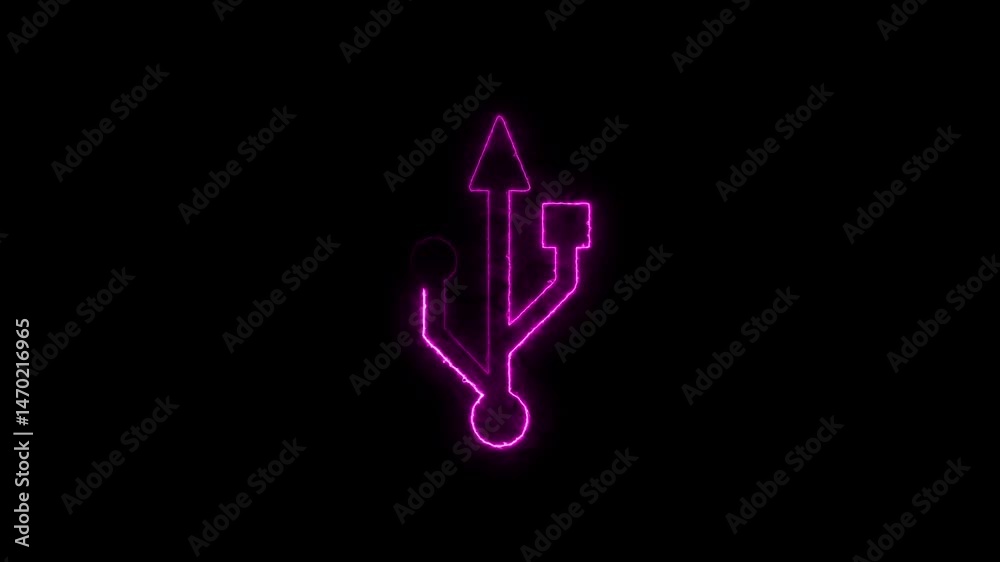 Glowing neon USB cables and adapter port icon animation. computer USB ...