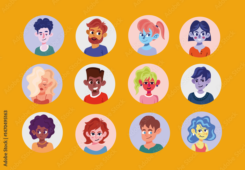 Colorful Avatar Profile People Character Icon Illustration Stock ...