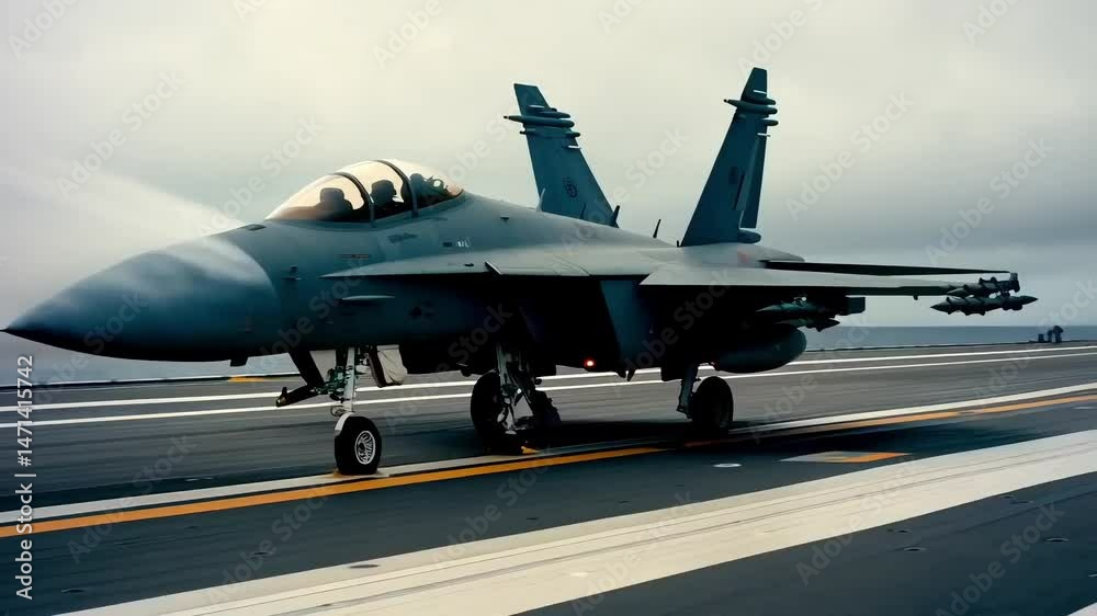 A fighter jet take off from aircraft carrier's runway. สต็อกวิดีโอ ...