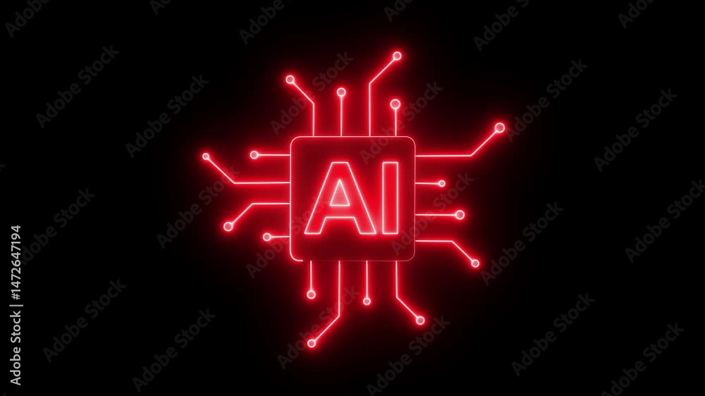 black background animation AI Chipset Data Futuristic red color ,Flow ...