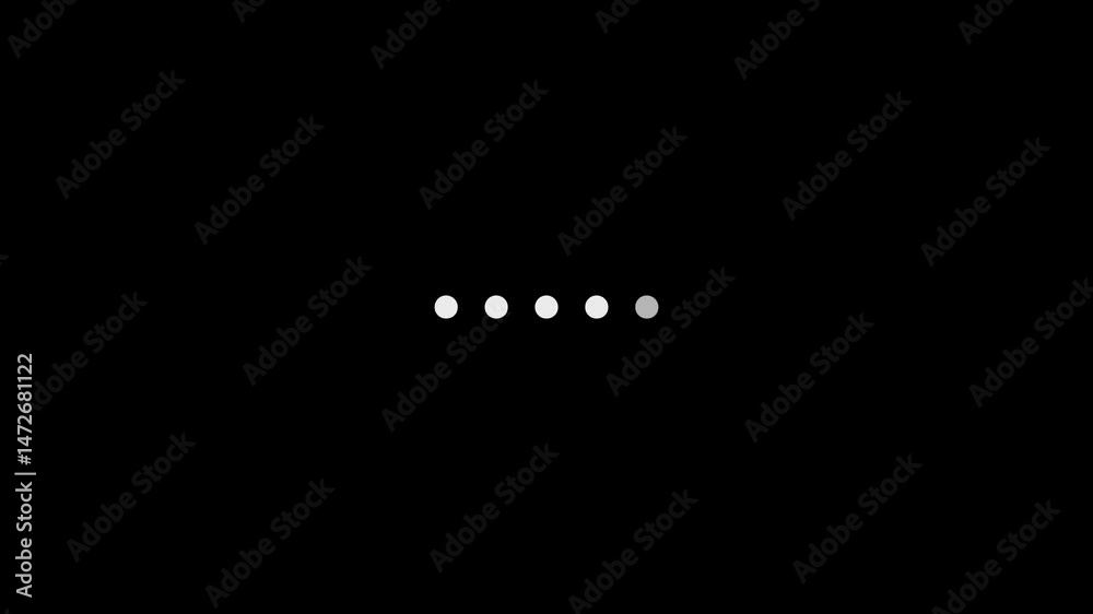 Animation loading bar 5 dots looping progress icon on black background .A set of loading icon ...