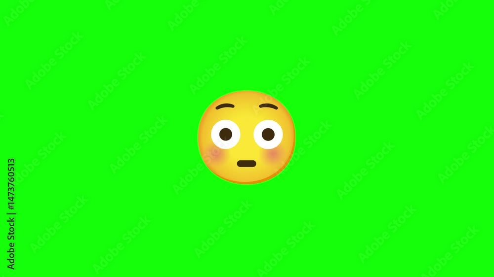 A cartoon-style animated emoji of a flushed face on green screen ...