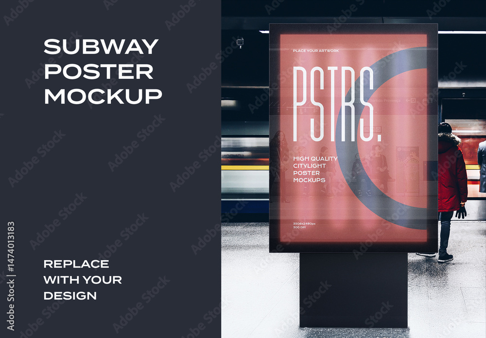 Subway Outdoor Glued Poster Advertising Billboard Mockup Template Stock ...